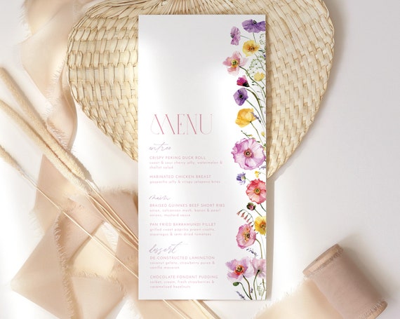 Floral Menu Template Printable Bridal Shower Menu Flower - Etsy