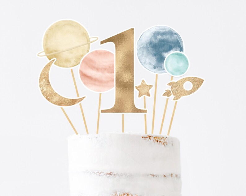 Printable Space Cake Toppers, Space Centerpieces, First Trip Around the ...