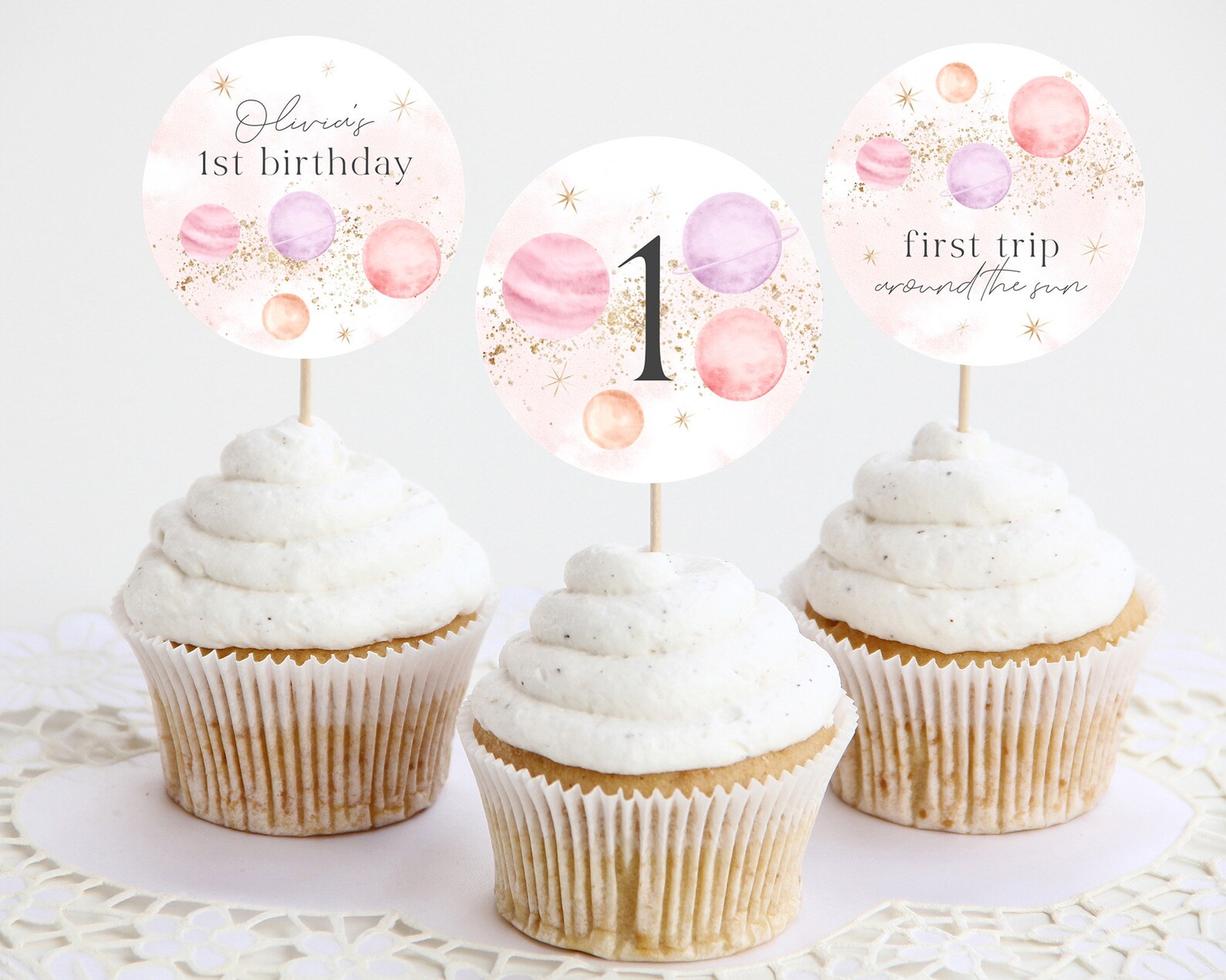 Space Cupcake Toppers, Printable Cupcake Topper, First Trip Around the ...
