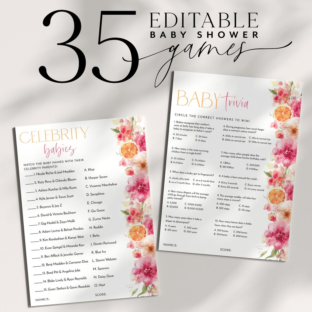 Citrus Baby Shower Games, Orange Baby Games Printable, Bright Flowers ...