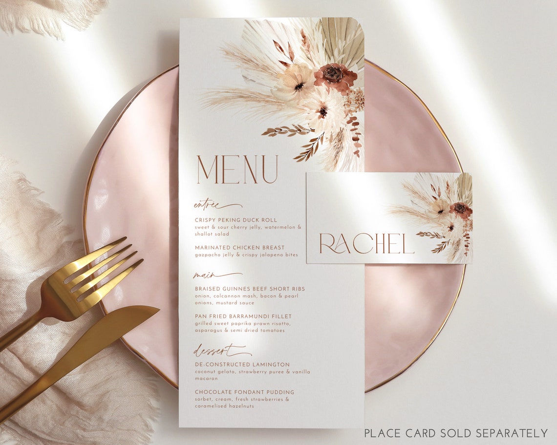 Boho Menu Template Printable Bridal Shower Menu Boho Floral - Etsy