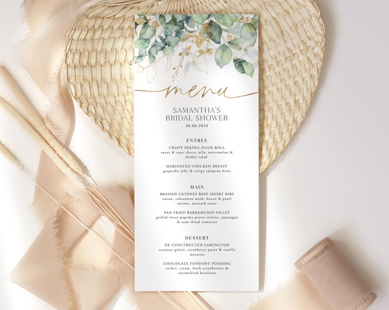 Greenery Menu Template Printable Bridal Shower Menu Greenery - Etsy