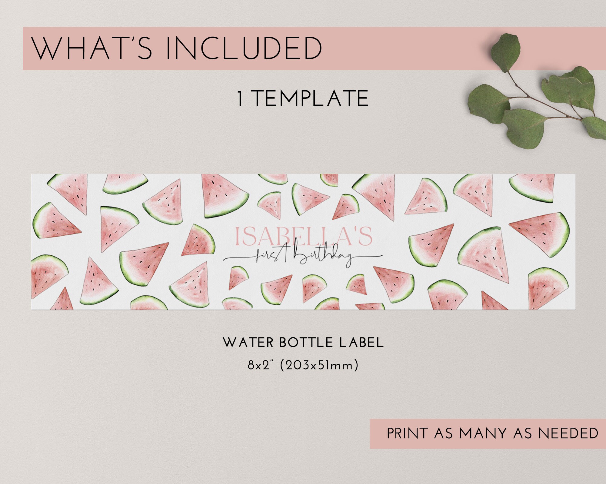 Watermelon Water Bottle Labels, Melon Water Labels, Printable Water ...