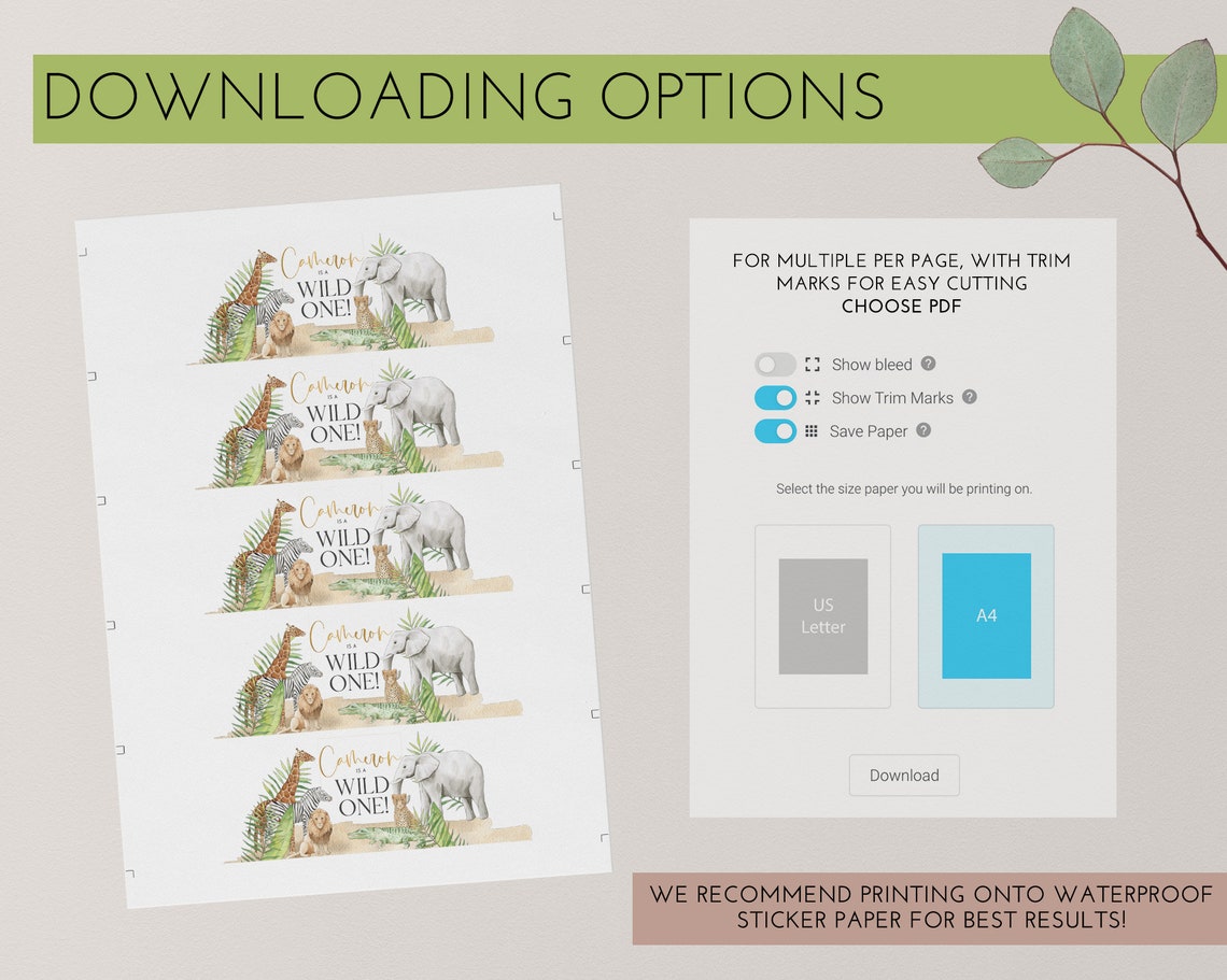 Wild One Water Bottle Label Safari Water Label Printable - Etsy