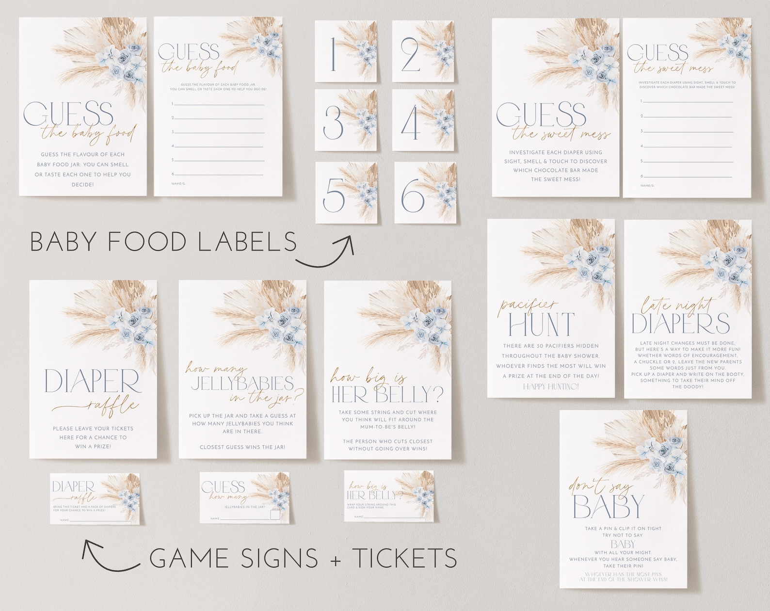 Blue Boho Baby Shower Games, Boy Baby Shower Games, Boho Game Printable ...