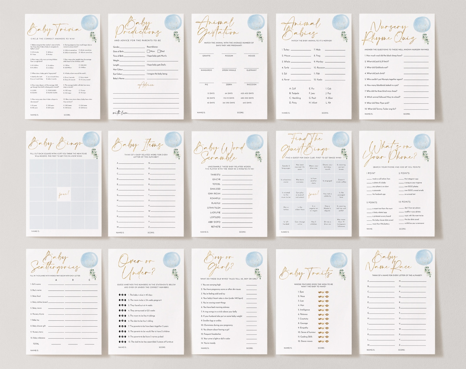 Baby Shower Games Boy Baby Shower Editable Games Printable - Etsy