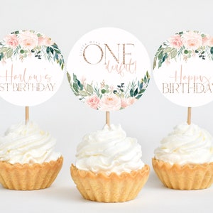 Onederful Cupcake Toppers, Printable Cupcake Topper, Pink Floral 1st ...
