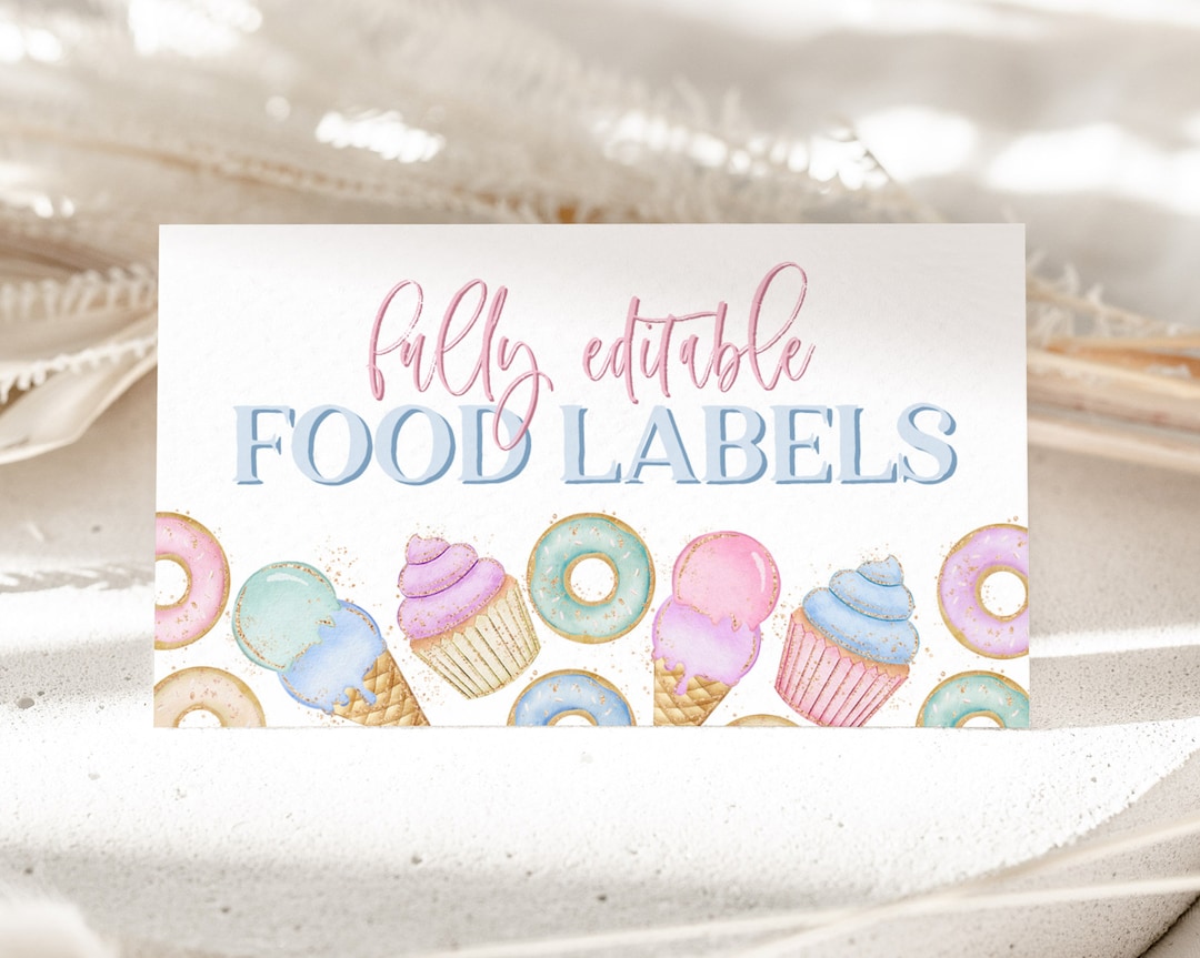 Sweet One Food Labels, Candy Birthday Food Label Card, Food Tent Card ...