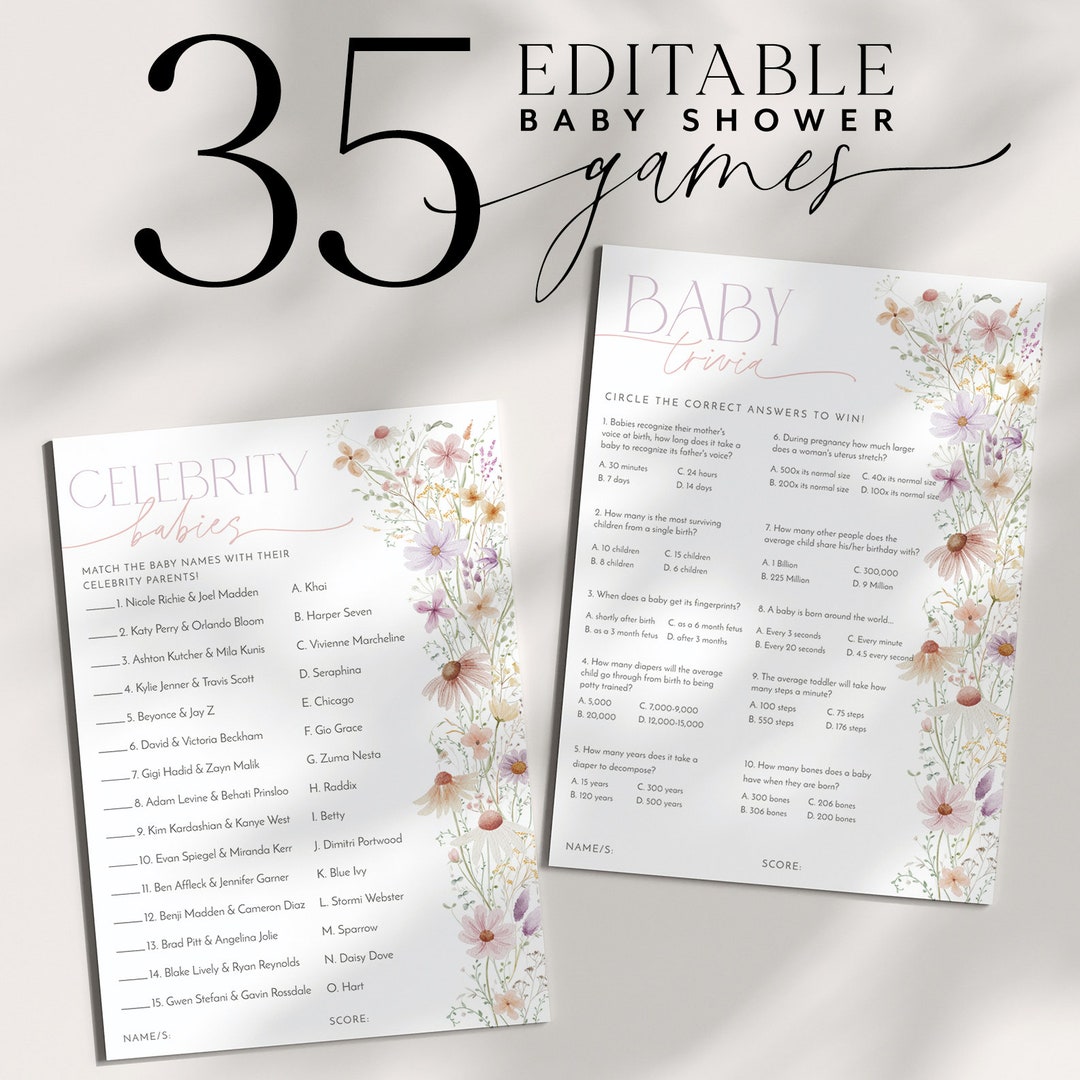Wildflower Baby Shower Games, Baby in Bloom Games, Floral Baby Shower ...