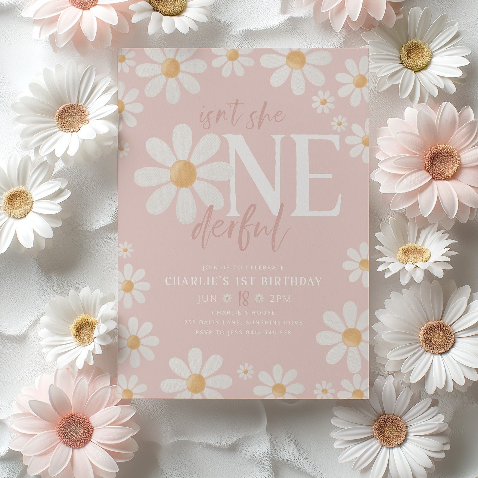 Daisy Birthday Invitation, Onederful Daisy 1st Birthday Invite, 1st ...
