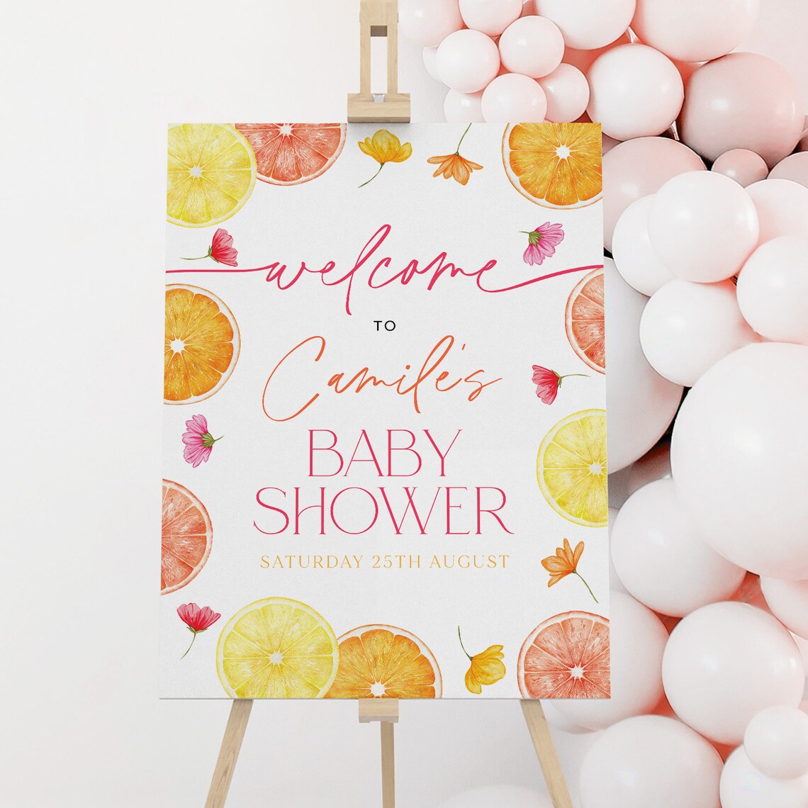Citrus Orange Baby Shower Welcome Sign, Floral Oranges Welcome Sign ...