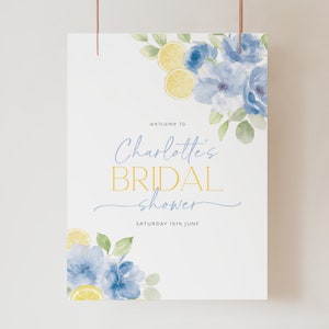 Blue Lemon Welcome Sign, Mediterranean Citrus Lemon Bridal Shower ...