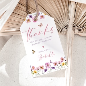 Wildflower Favor Tags, Floral Birthday Thank You Tags, Wildflower ...