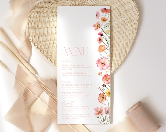 Floral Menu Template Printable Bridal Shower Menu Flower - Etsy