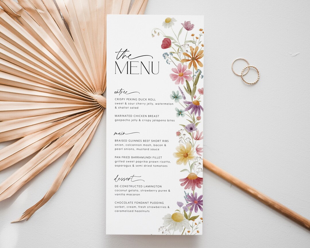 Wildflower Menu Template, Printable Bridal Shower Menu, Flower Menu ...