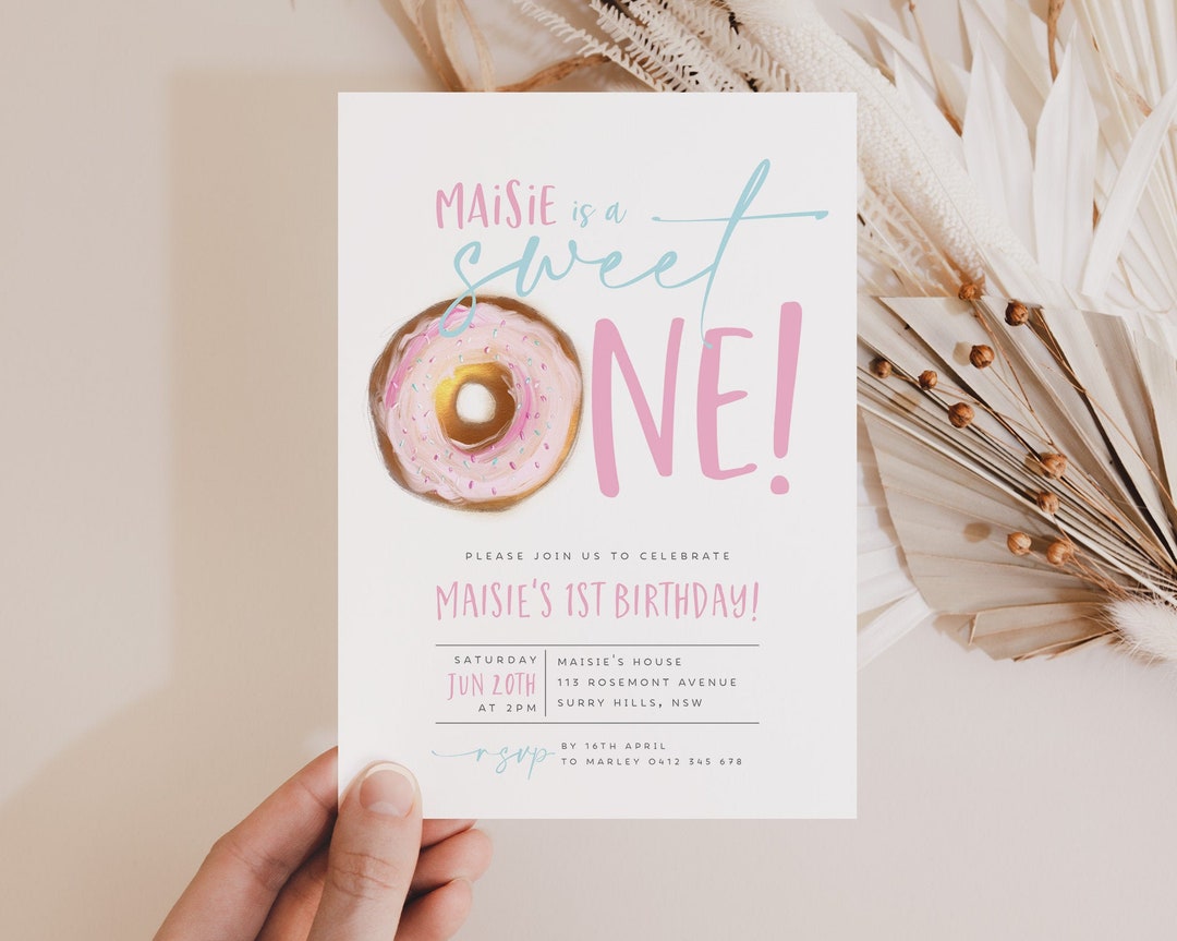 Donut First Birthday Invitation, 1st Birthday Invitation Girl, Donut ...