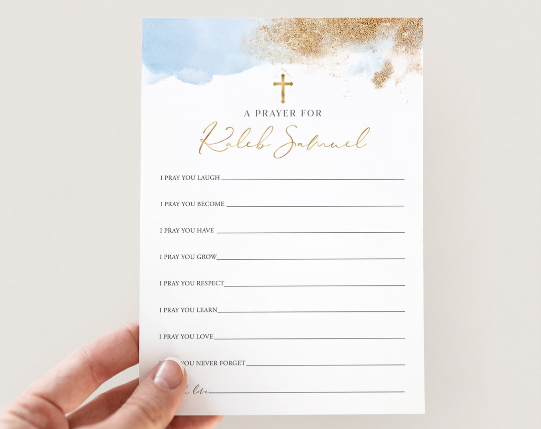 Baptism Prayer Cards, Blue and Gold Baptism Prayer Cards, Christening ...