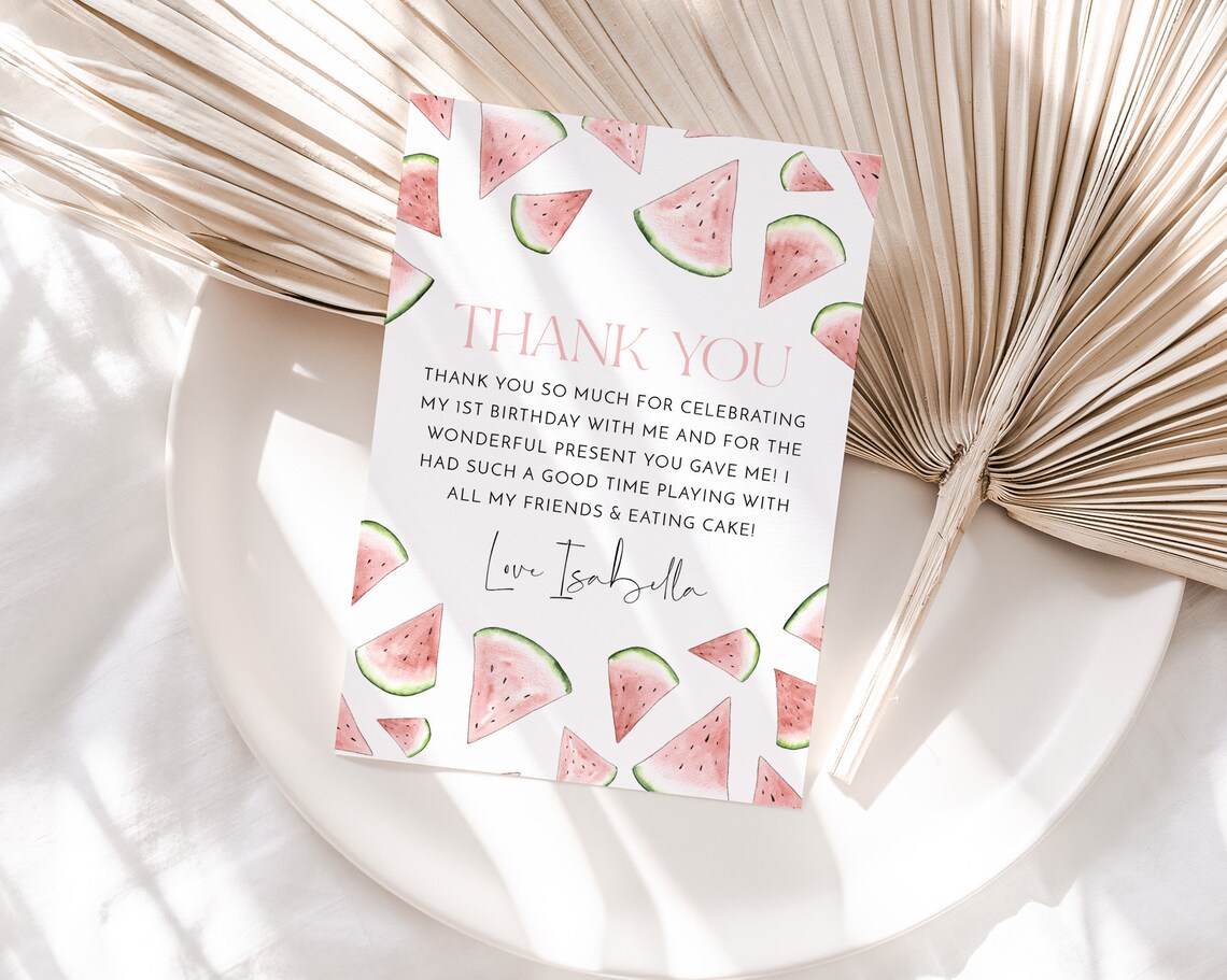 Watermelon Thank You Card Template, Printable Thank You Card, Birthday ...