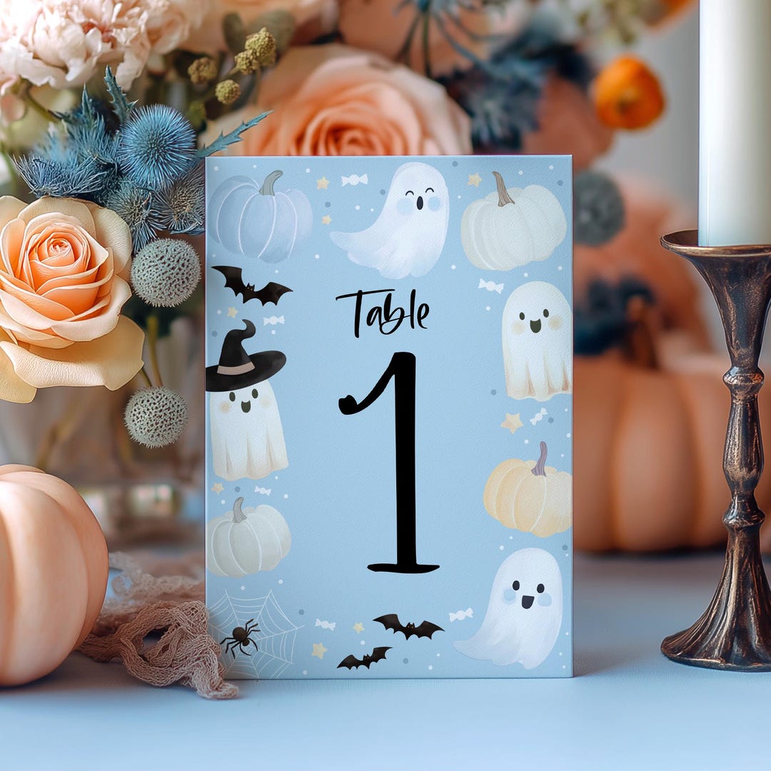 Halloween Table Numbers Printable, Blue Halloween Boy Baby Shower Table ...