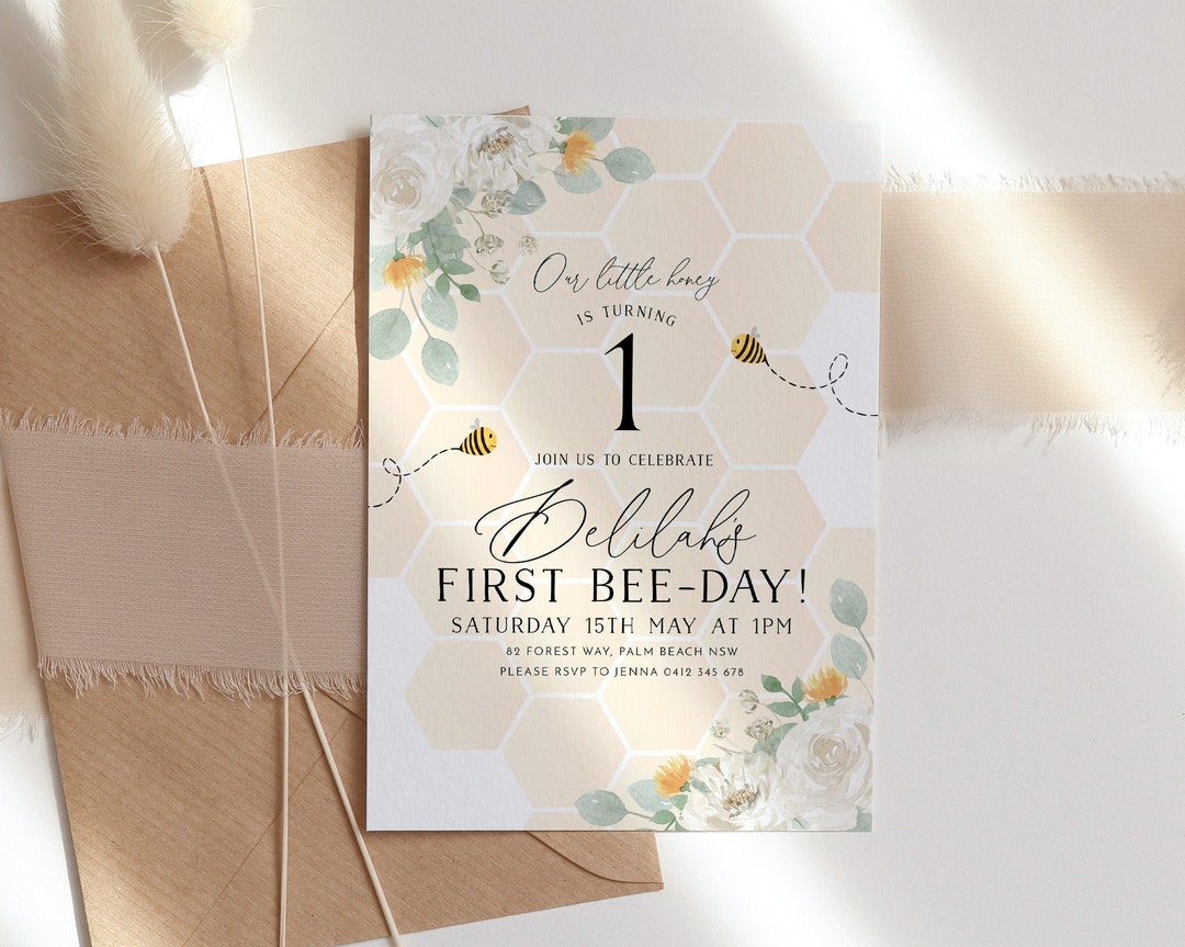 First Bee Day Invitation, Bee Birthday Invite, 1st Bee Day Invitation ...