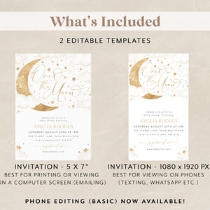 Over the Moon Invitation Template, Baby Shower Moon Stars Clouds Theme ...