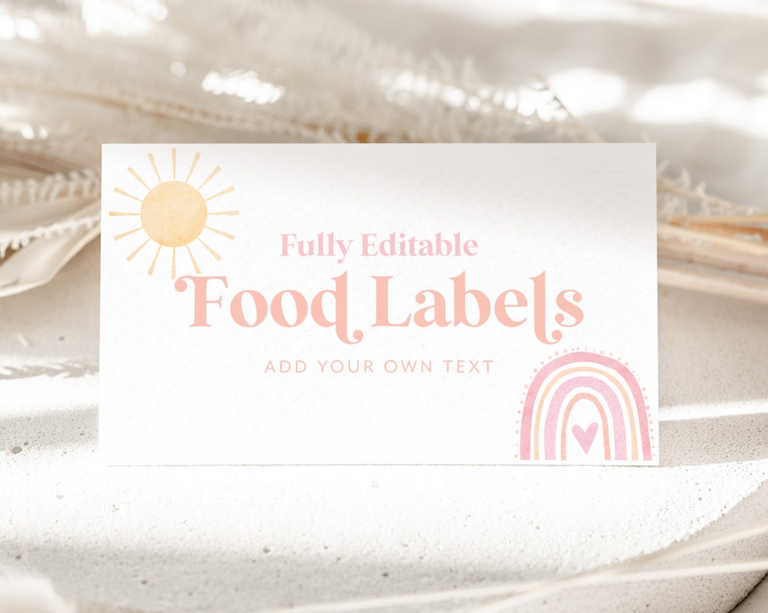 Rainbow Sun Food Labels, 1st Birthday Food Label Card, Food Tent Card ...