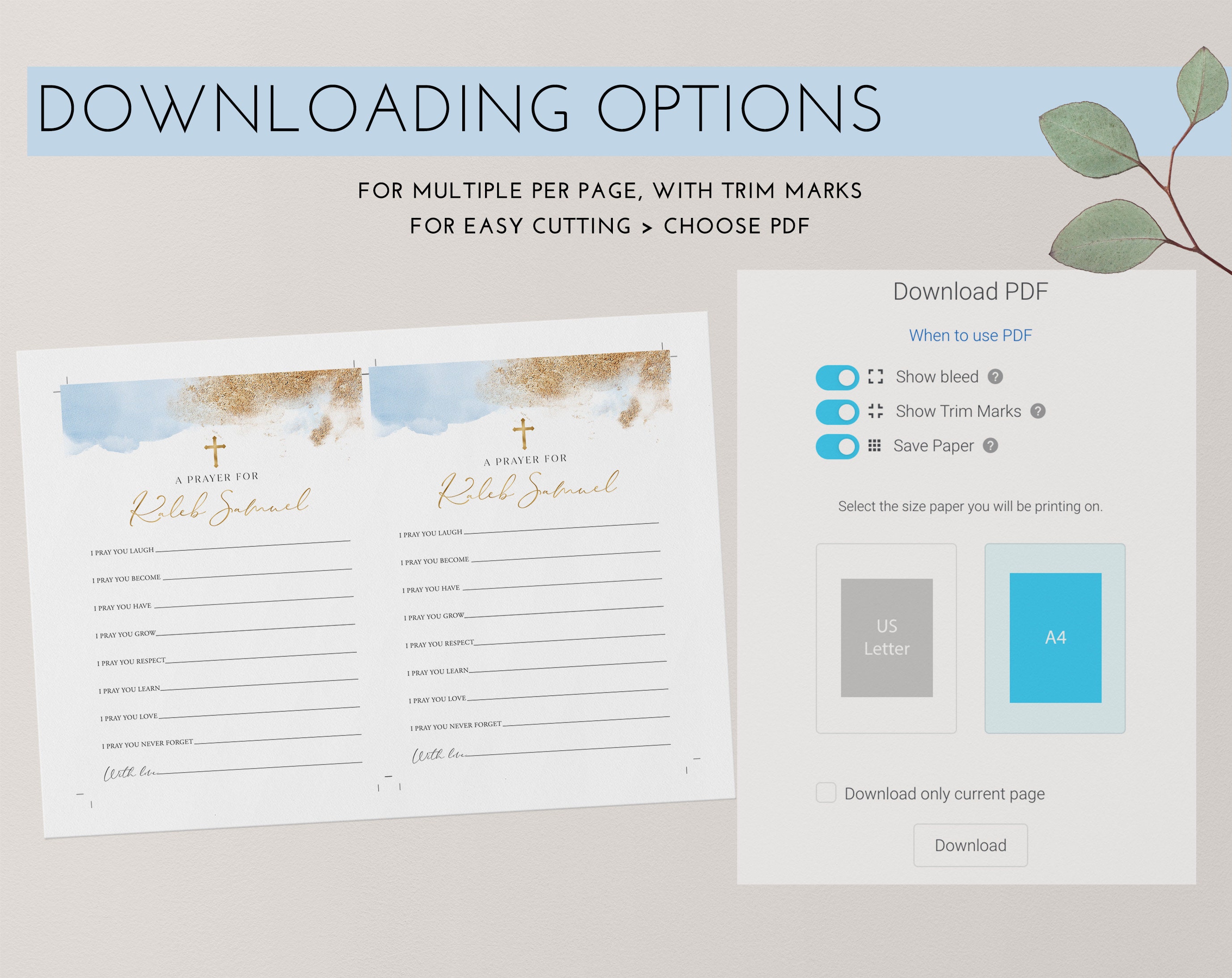 Baptism Prayer Cards, Blue and Gold Baptism Prayer Cards, Christening ...