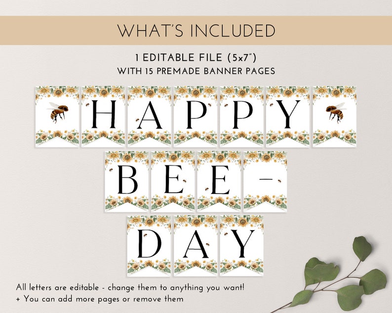 Bee Birthday Banner Happy Bee Day Banner Printable Happy 1st - Etsy