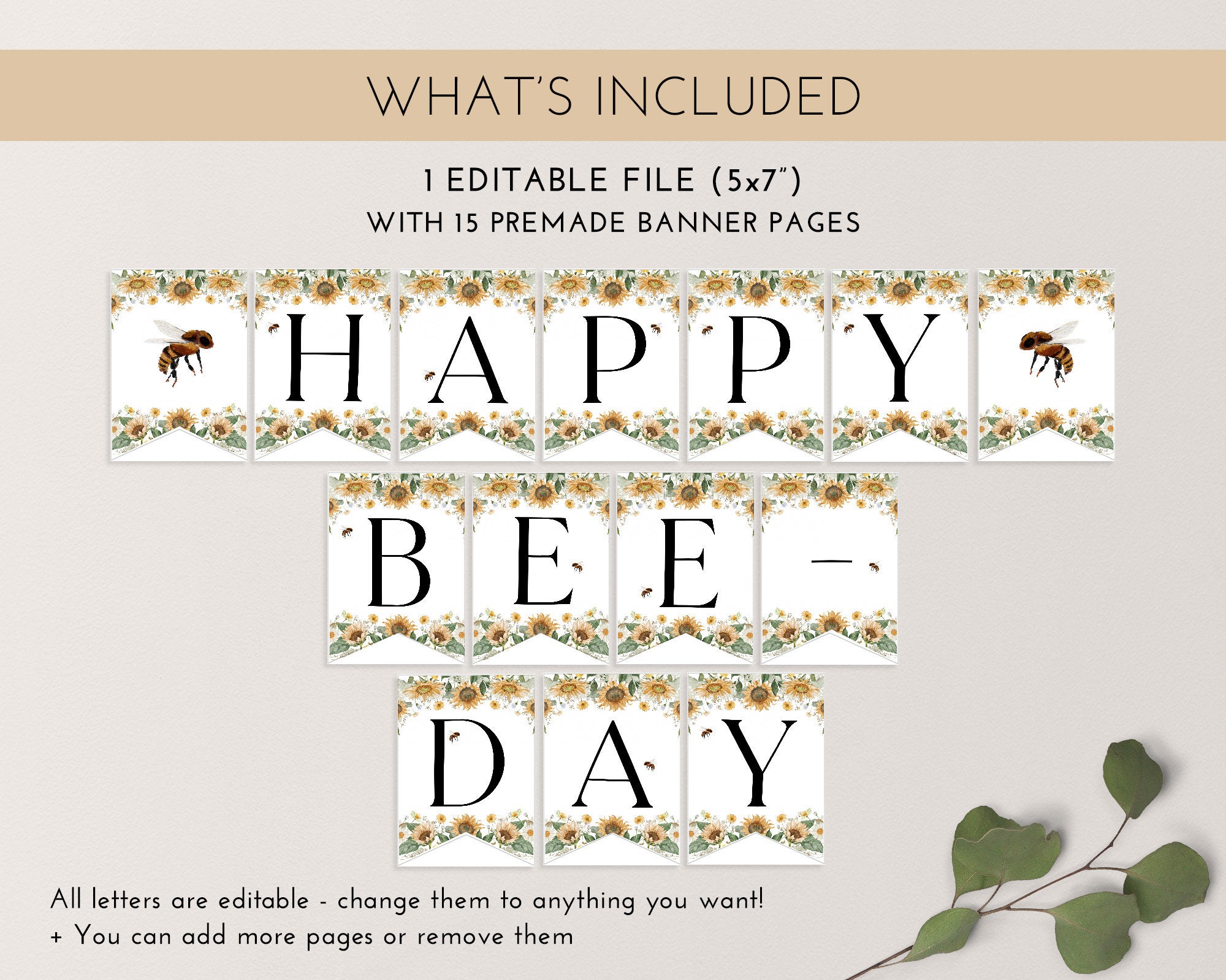 Bee Birthday Banner Happy Bee Day Banner Printable Happy 1st - Etsy