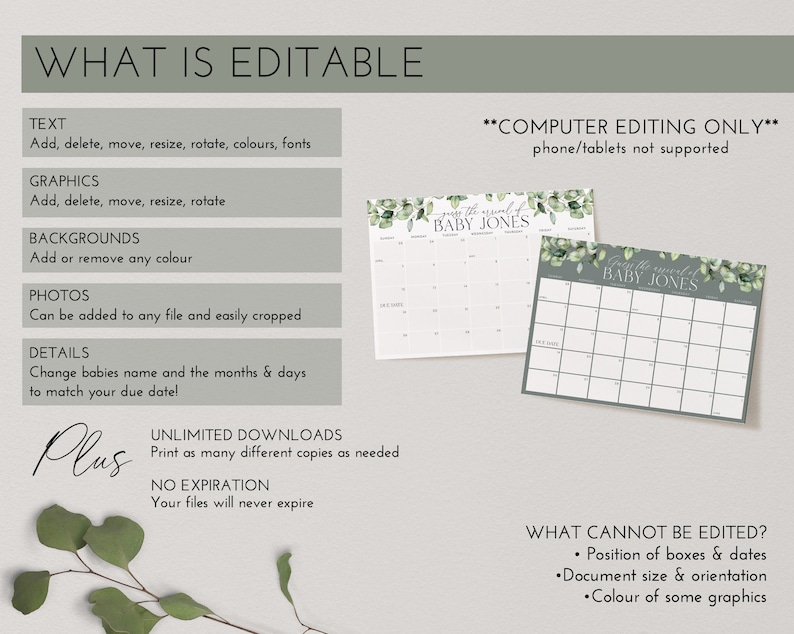 Baby Shower Due Date Calendar Greenery Baby Birth Date Sign - Etsy