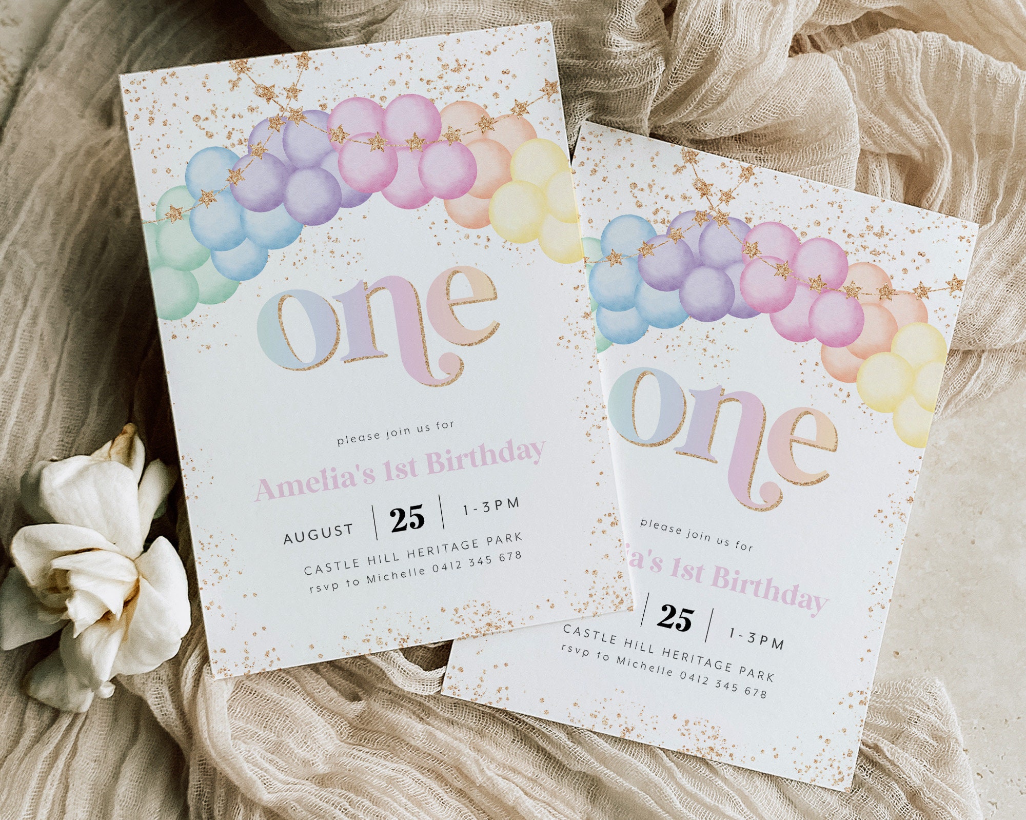 Pastel Rainbow Birthday Invitation, Pastel 1st Birthday Invite, First ...