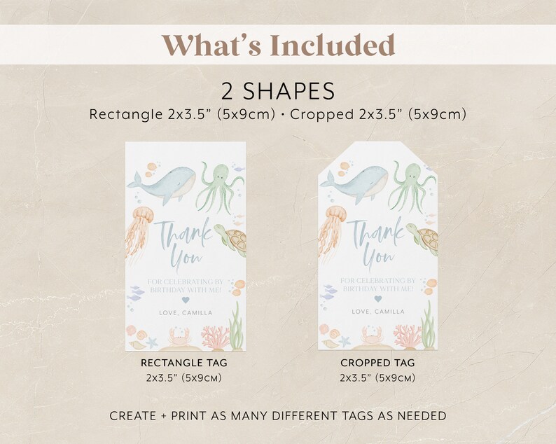 Under the Sea Printable Favor Tags, Ocean Animals Favour Tags, Thank ...