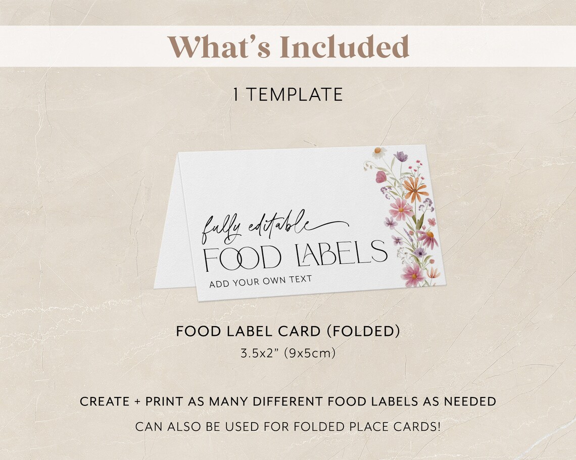 Wildflower Bridal Shower Food Labels, Food Label Card, Food Tent Cards ...