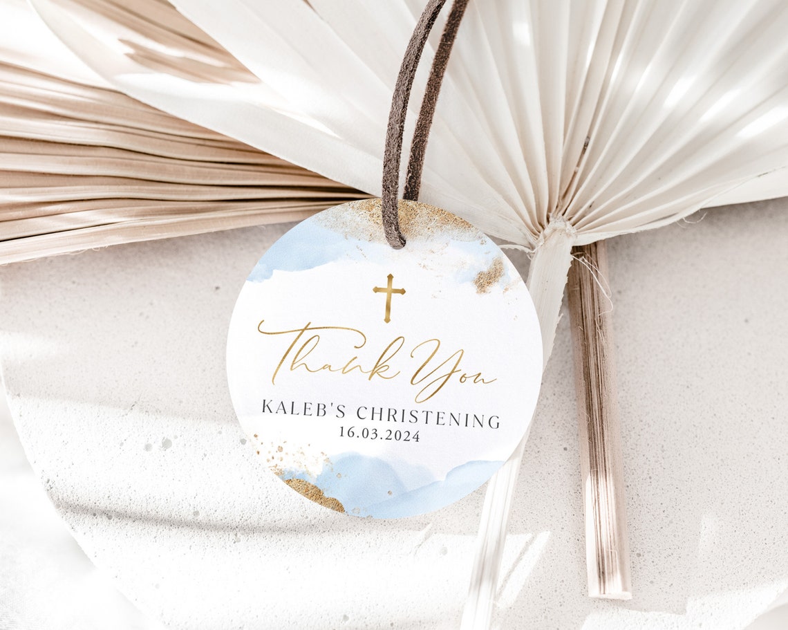 Baptism Favour Tags, Editable Tags, Christening Favor Tags, Blue and ...