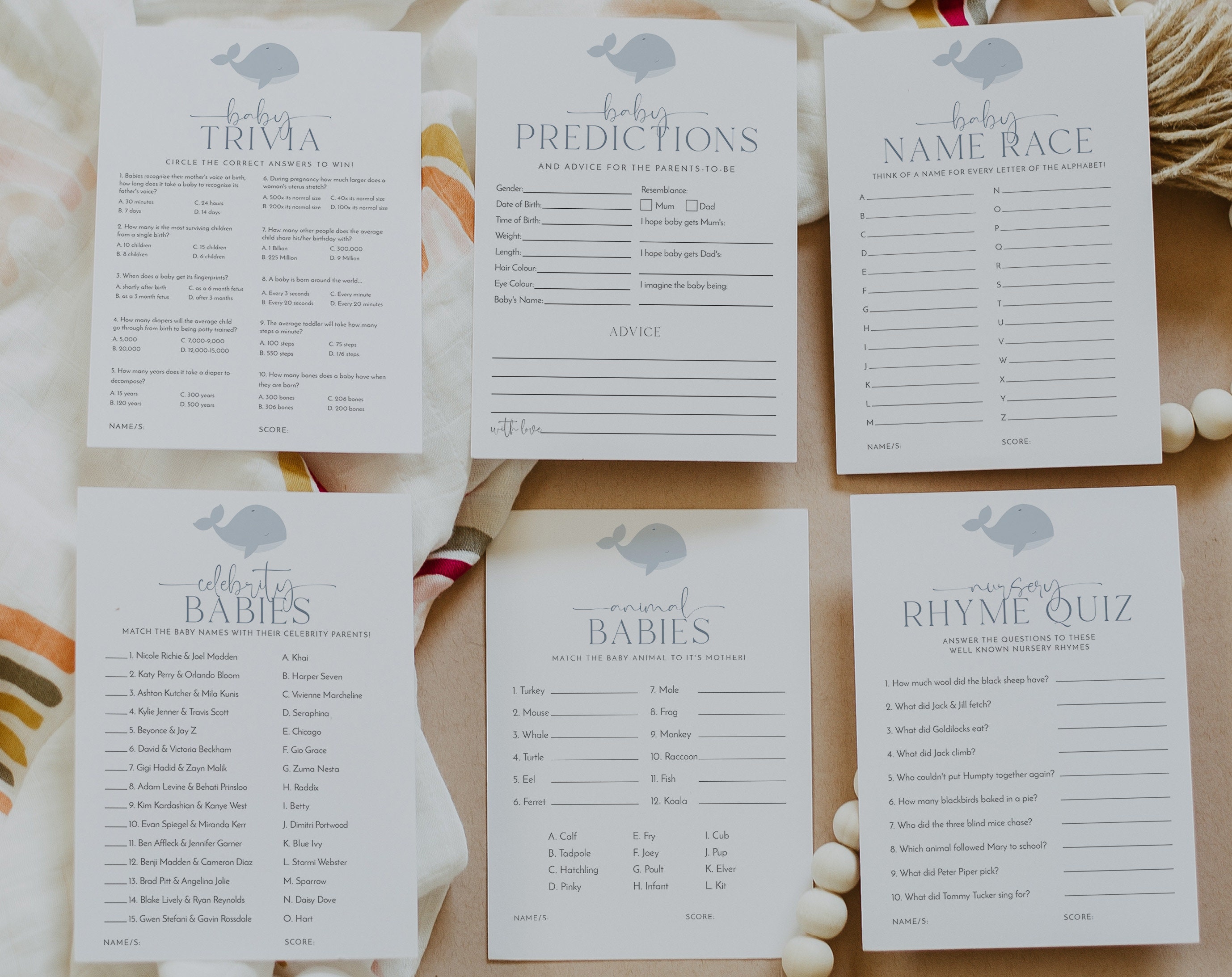 Whale Baby Shower Games, Editable Baby Shower Games, Printable Game ...