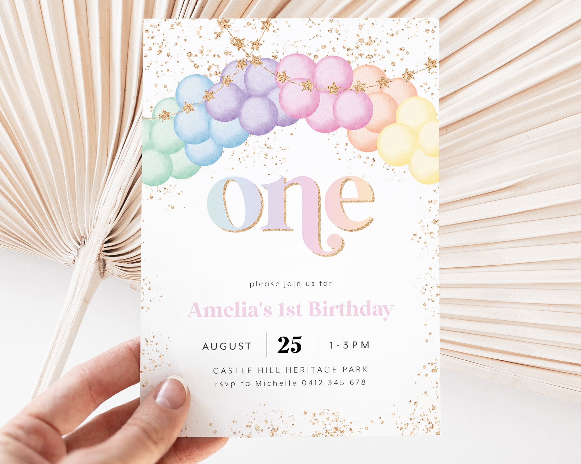 Pastel Rainbow Birthday Invitation, Pastel 1st Birthday Invite, First ...
