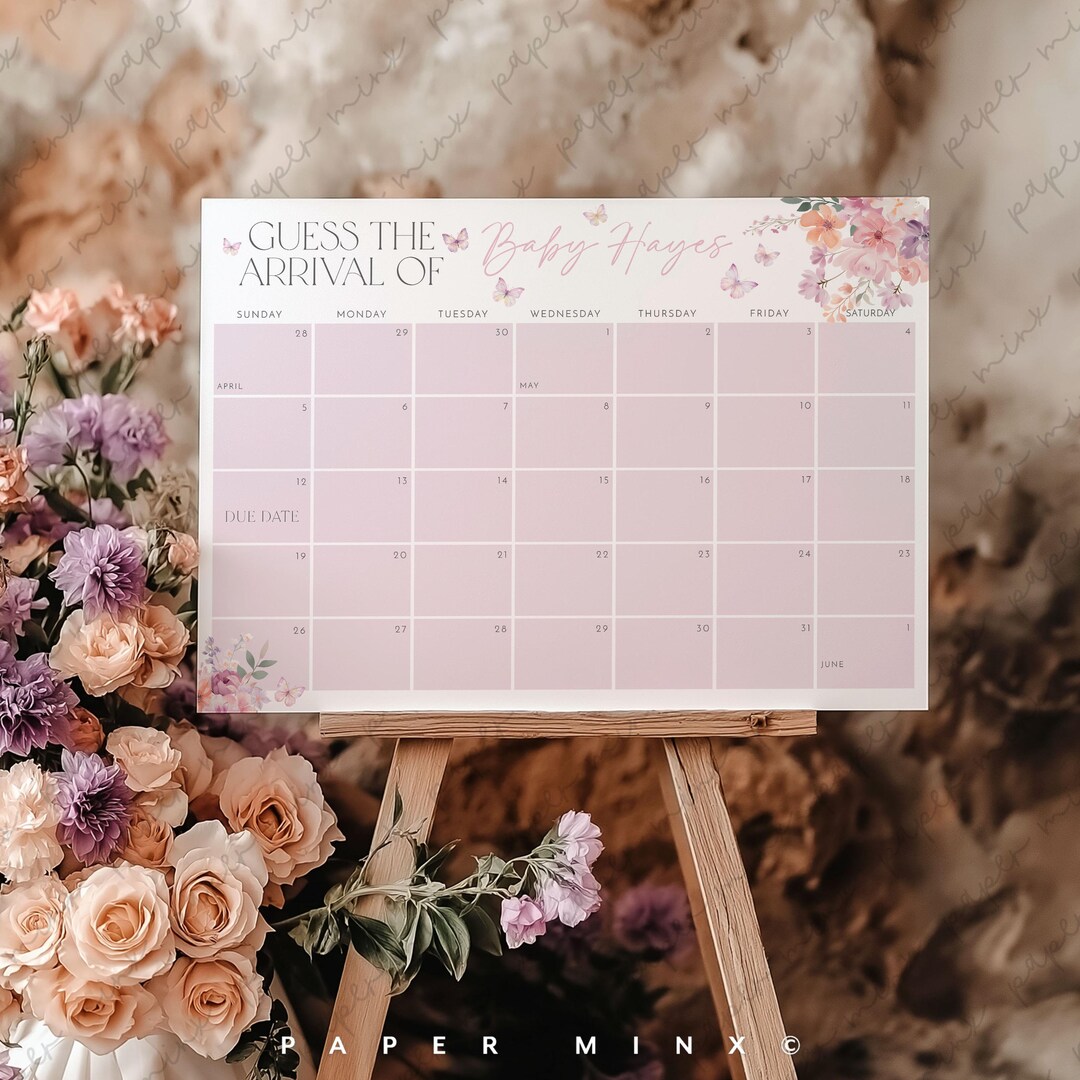 Baby in Bloom Baby Shower Due Date Calendar, Birth Date Sign, Baby ...