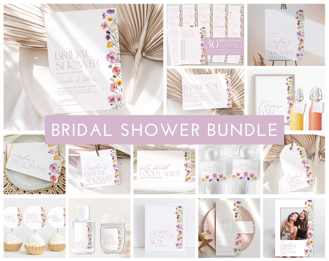 Floral Bridal Shower Invitation Bundle, Floral Bridal Shower Games Pack ...
