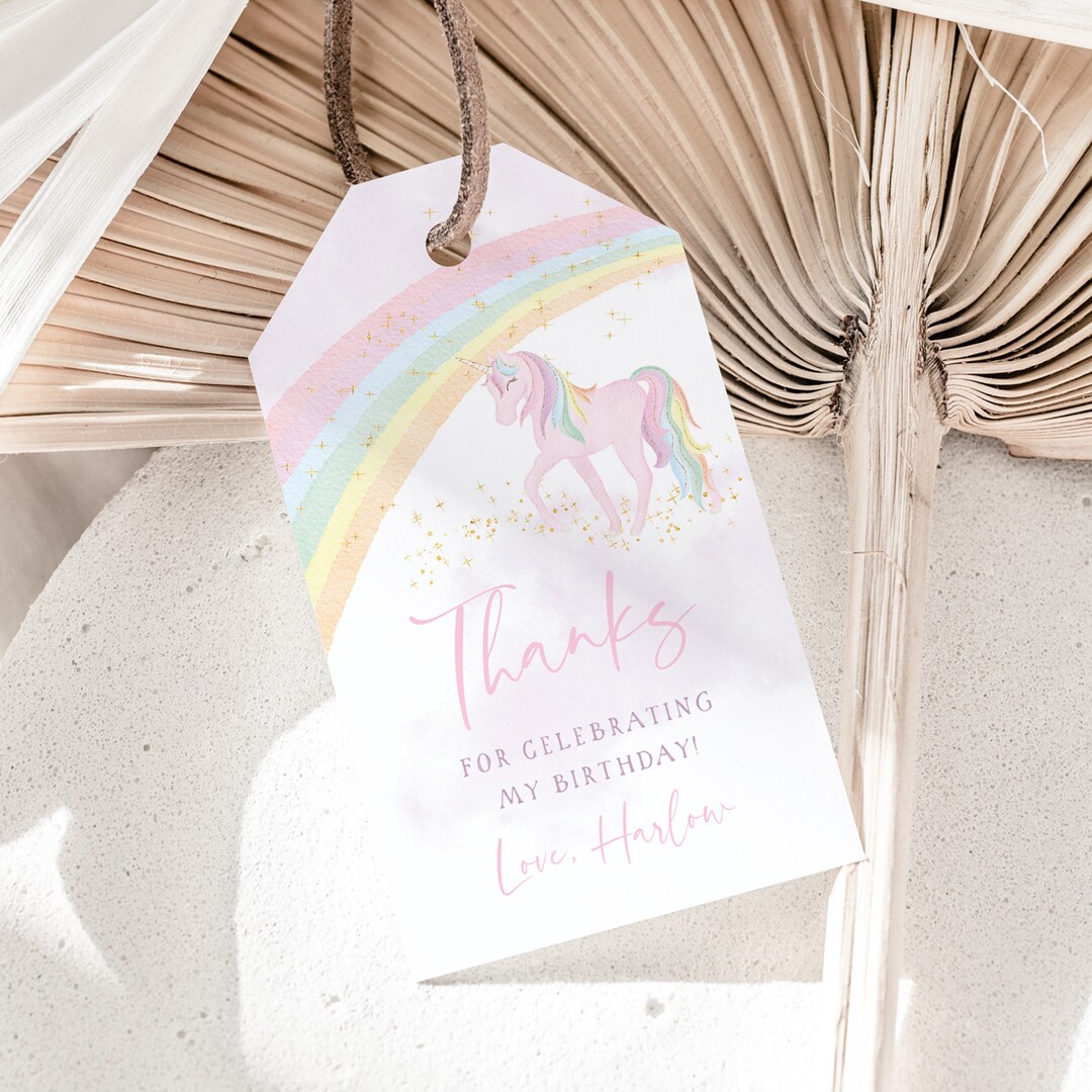 Unicorn Favor Tags, Unicorn 1st Birthday Thank You Tags, Rainbow 1st ...