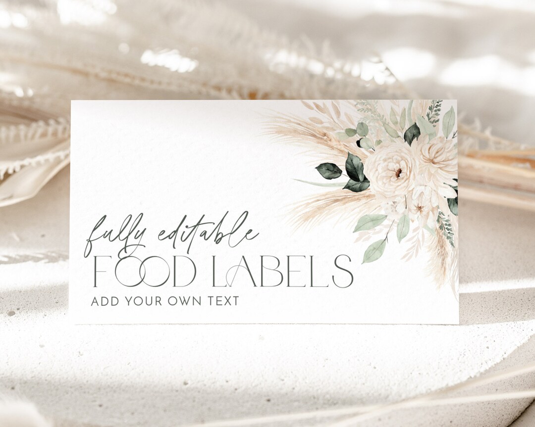 Boho Bridal Shower Food Labels, Boho Food Label Card, Food Tent Cards ...