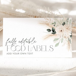Boho Bridal Shower Food Labels, Boho Food Label Card, Food Tent Cards ...