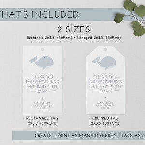Whale Favour Tags, Baby Shower Thank You Tags, Baby Shower Favor Tag ...