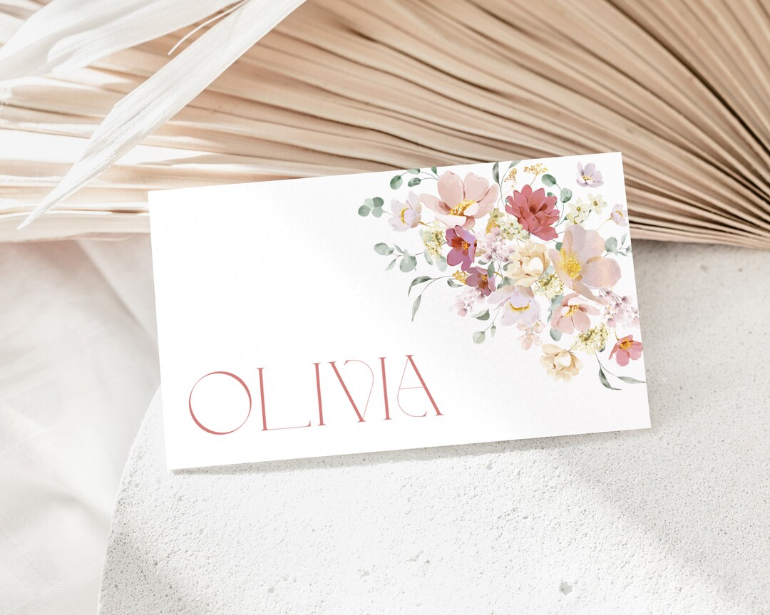 Floral Place Card Template, Printable Place Cards, Bridal Shower Place ...