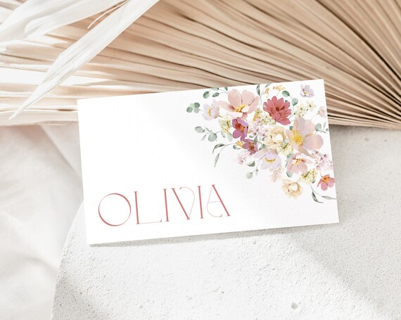 Floral Place Card Template Printable Place Cards Bridal - Etsy