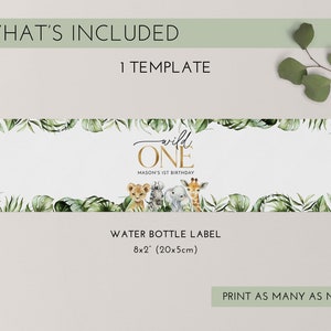 Wild One Water Bottle Labels, Safari Water Labels, Printable Water ...