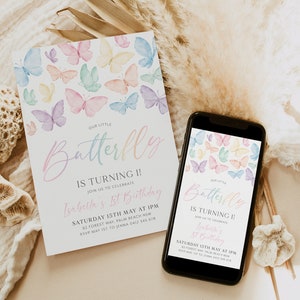 Butterfly Birthday Invitation, Pastel Rainbow Butterflies 1st Birthday ...