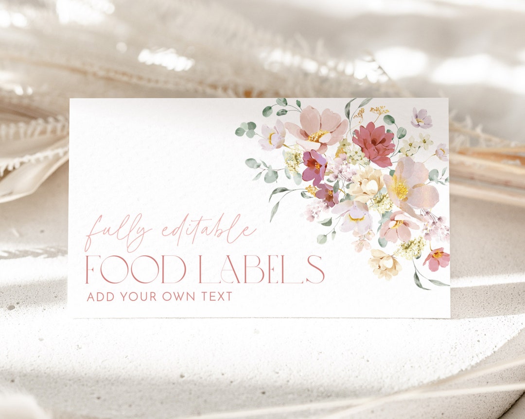 Floral Bridal Shower Food Labels, Food Label Card, Food Tent Cards ...