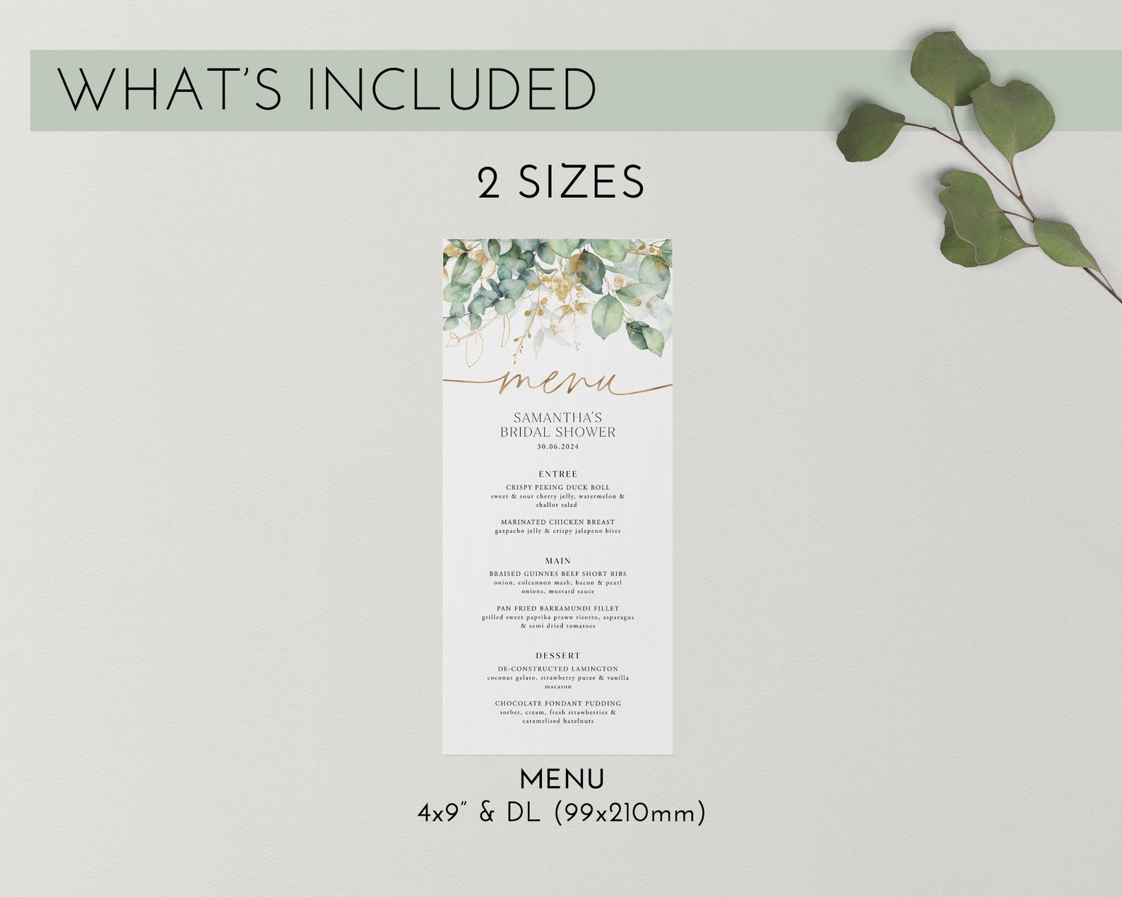 Greenery Menu Template Printable Bridal Shower Menu Greenery - Etsy