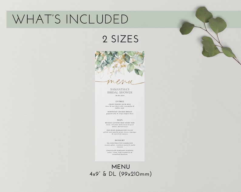 Greenery Menu Template Printable Bridal Shower Menu Greenery - Etsy