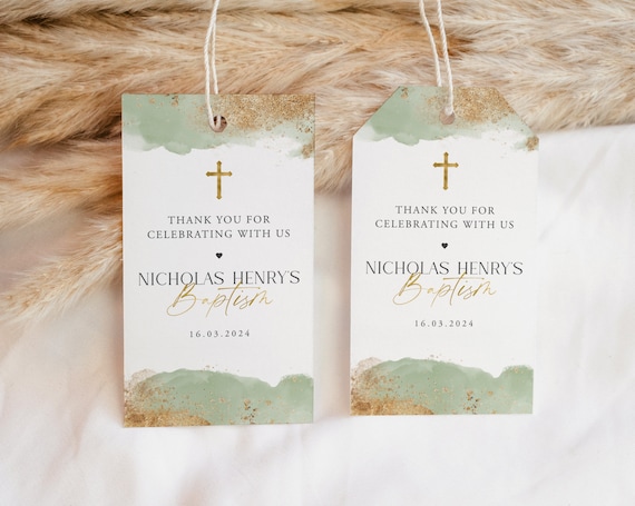Christening Souvenir Tag Baptism Favour Tags, Editable Tags,